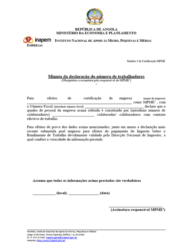 Modelo de Certificação MPME em Angola | PDF | Carreira e Crescimento ...