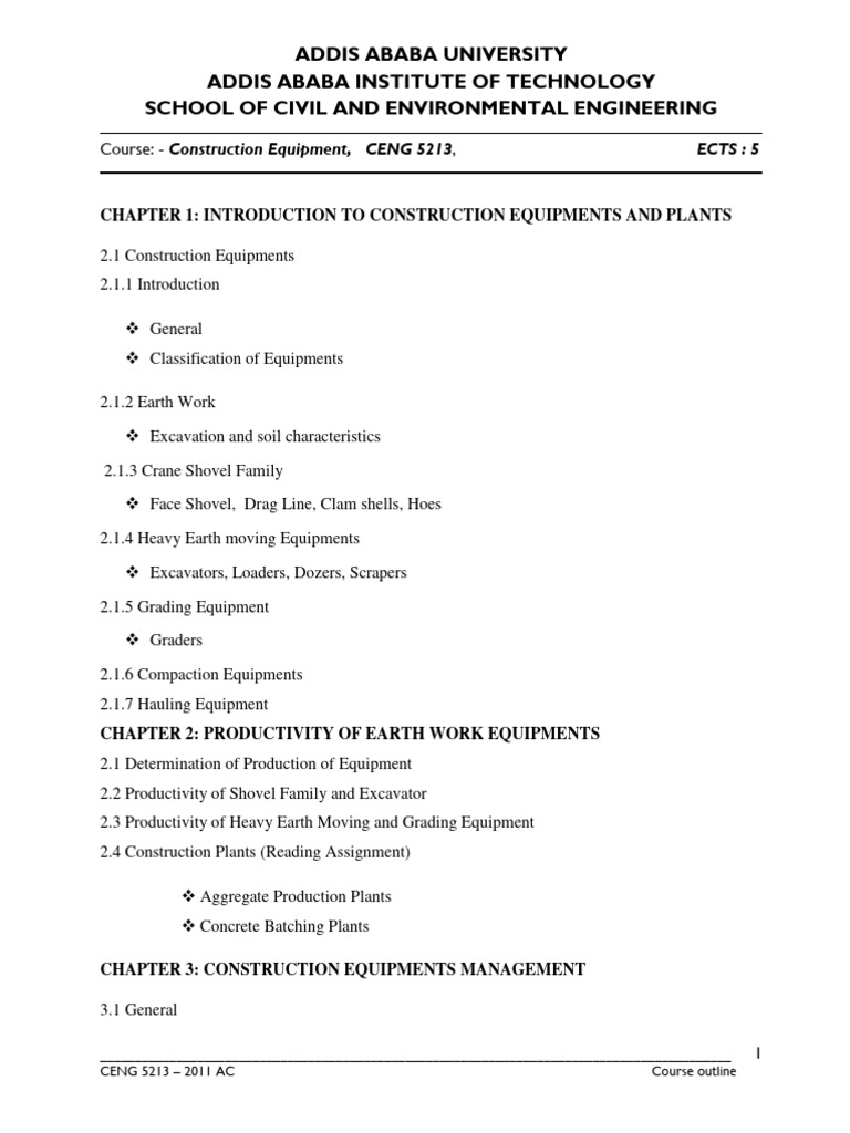 Construction Equipment (Course Outline) | PDF | Technology & Engineering