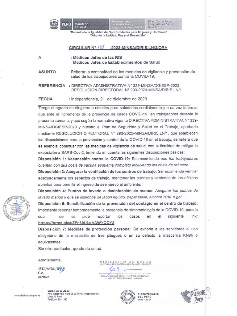 Circular #105 - Medidas de Vigilancia y Prevencion | PDF