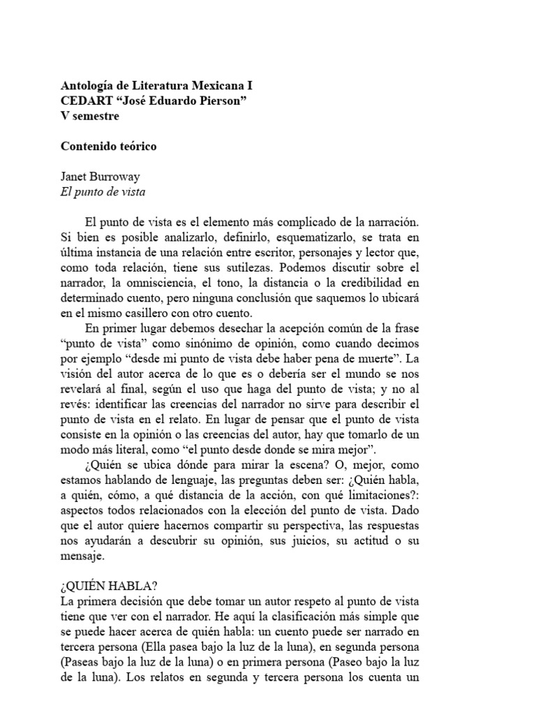 El Punto de Vista. Antologia de Literatura Mexicana | PDF