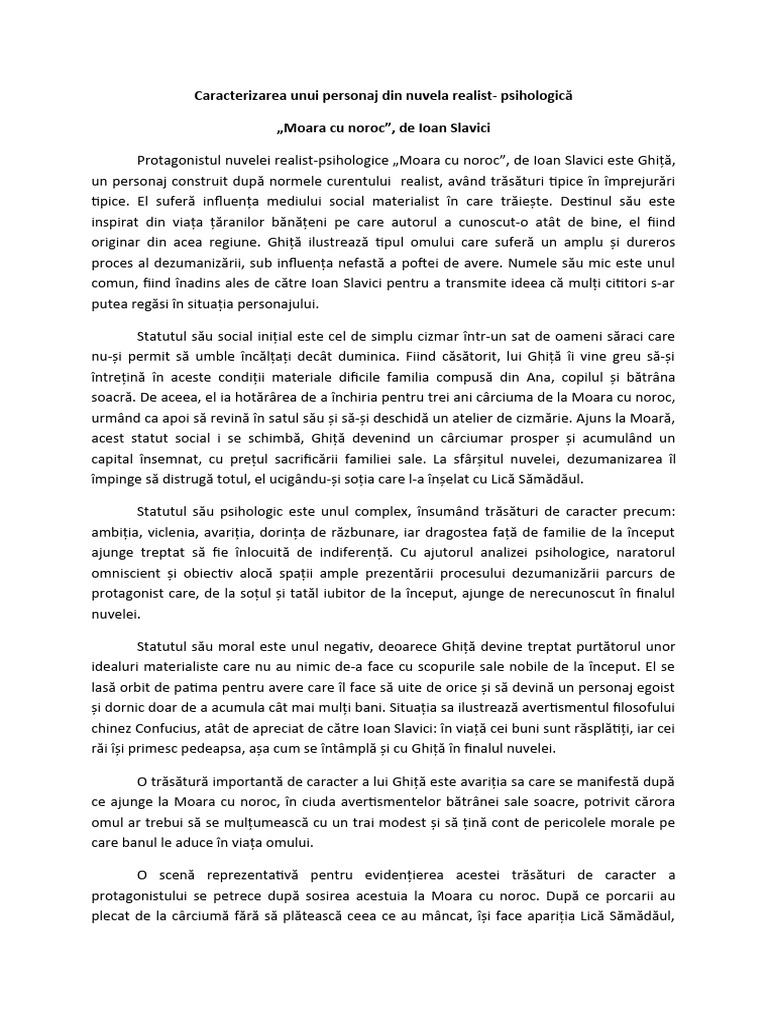 Caracterizare Personaj Nuvela Realista | PDF