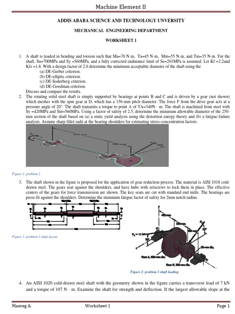 Machine Element II Worksheet 1 | PDF