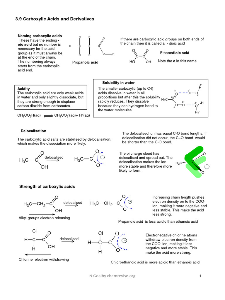 3.9 Revision Guide Carboxylic Acids and Derivatives Aqa | PDF