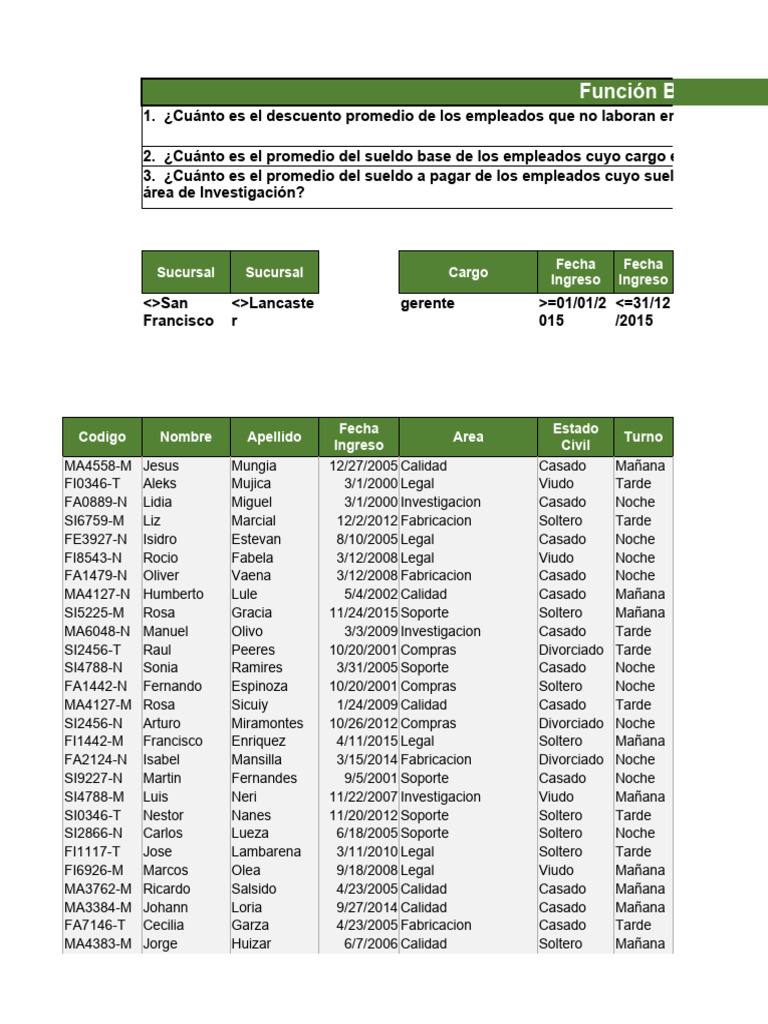 Funciones de Base de Datos (BDPROMEDIO) Enunciado | PDF