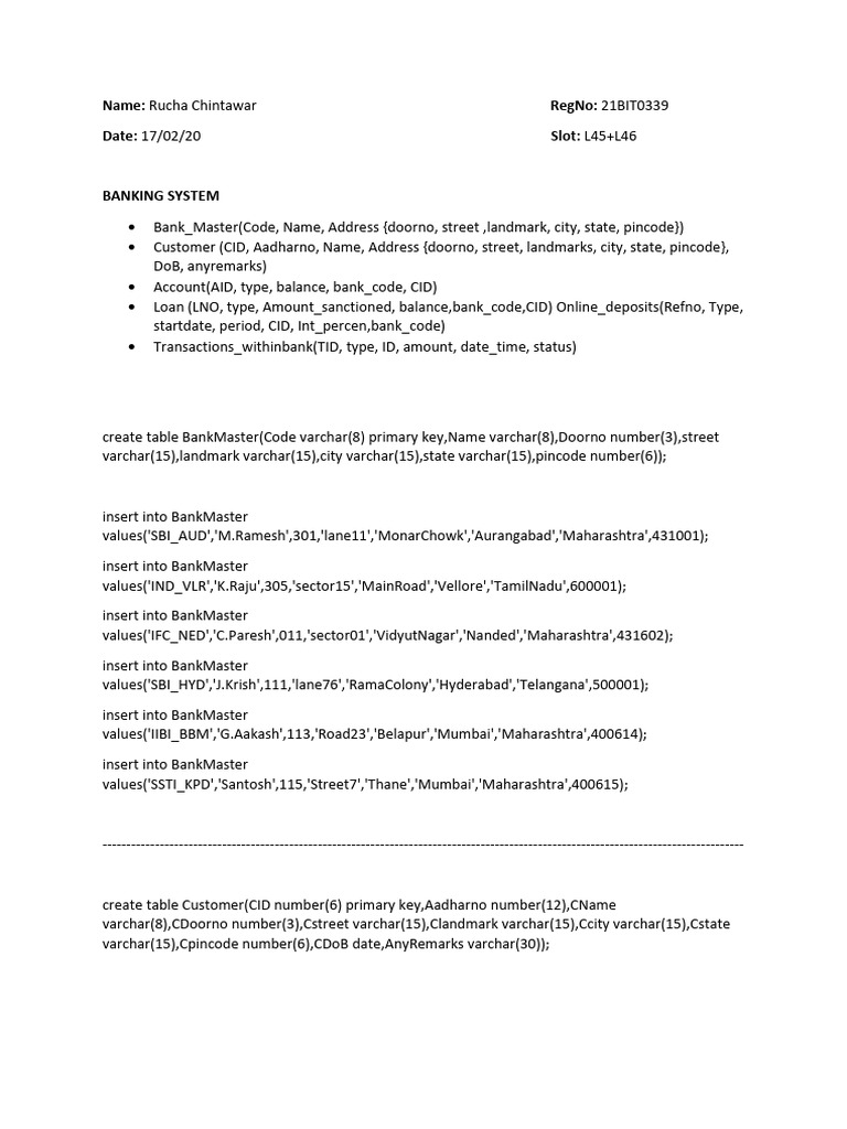 SQL Banking System Database Design | PDF | Data Management Software | Data Management