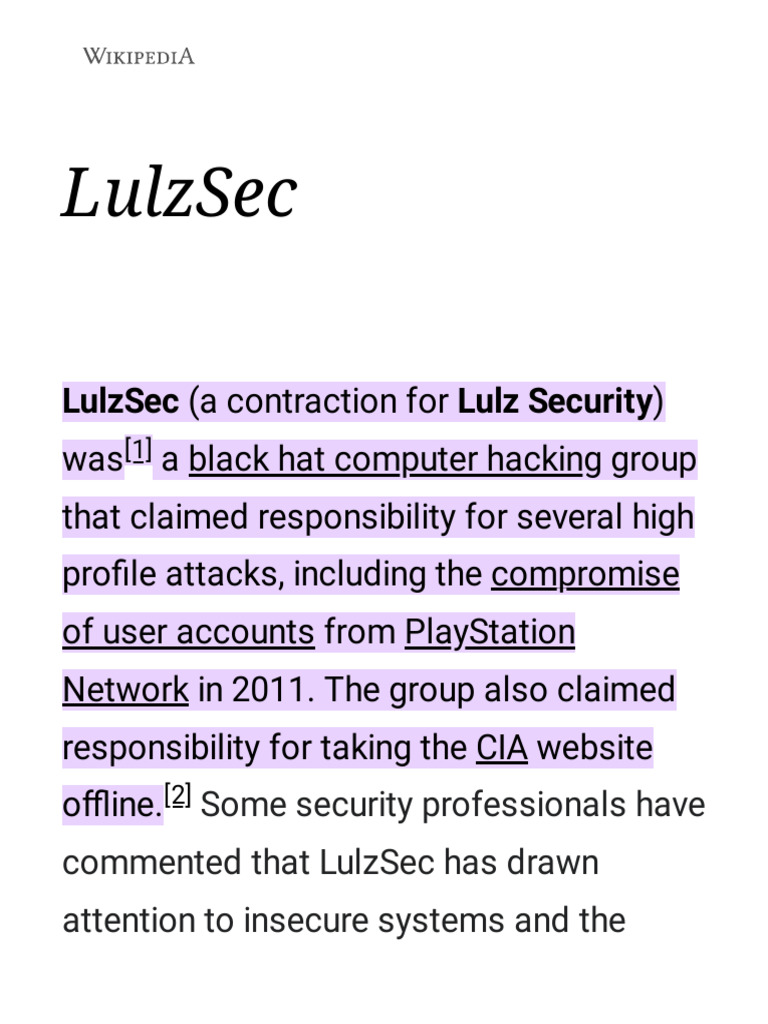 LulzSec - Wikipedia | PDF
