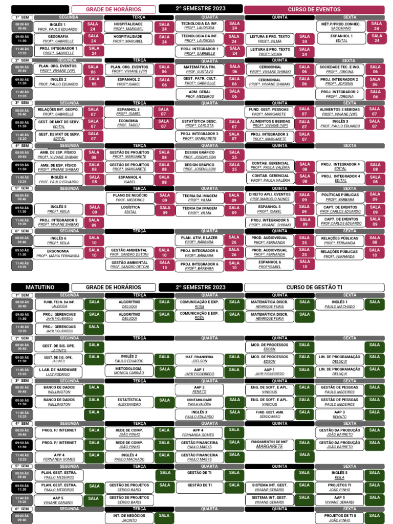 Grade Horária 2023 2 II | PDF