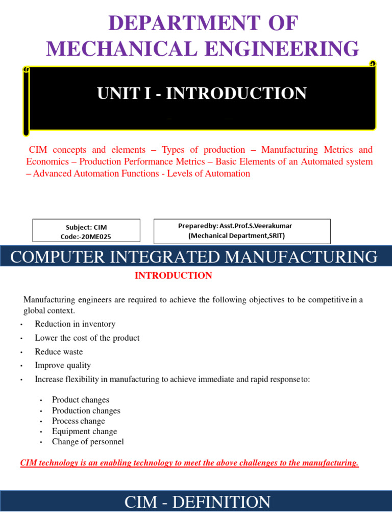 Unit 1 CIM | PDF