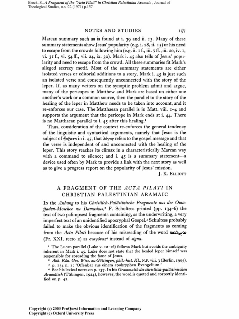 Brock - 1971 - A Fragment of The Acta Pilati in Christian Pales | PDF