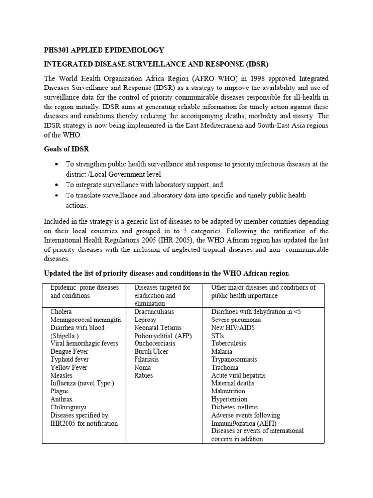 PHS301 IDSR Updated 2023 | PDF
