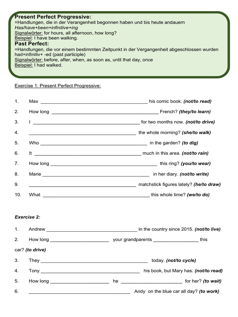 Present Perfect Progressive and Past Perfect | PDF