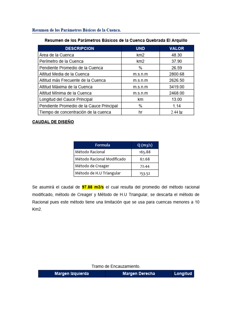 Resumen de Los Parámetros Básicos de La Cuenca | PDF