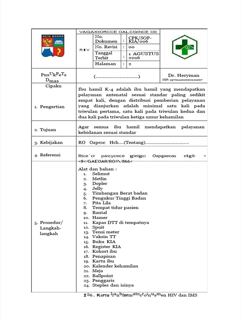 PDF 6 Sop Pemeriksaan Kehamilan k4 | PDF