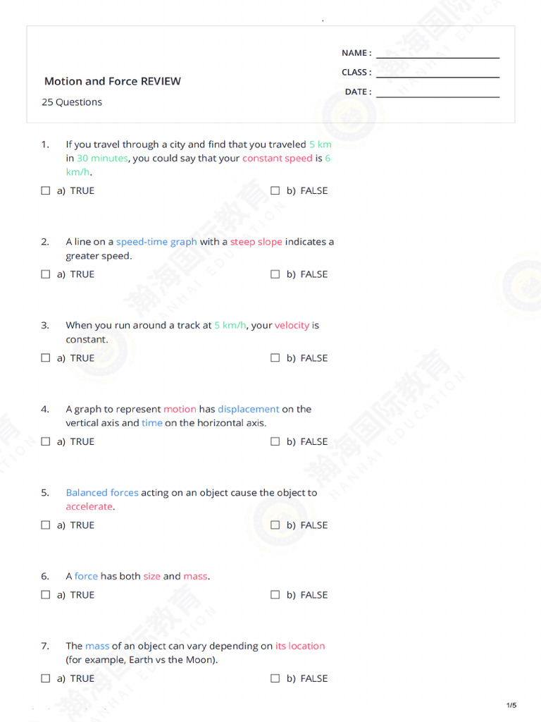 Mark-Motion and Force REVIEW | PDF