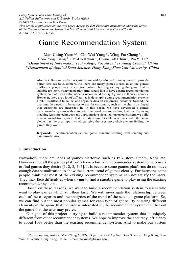Game Recommendation System | PDF