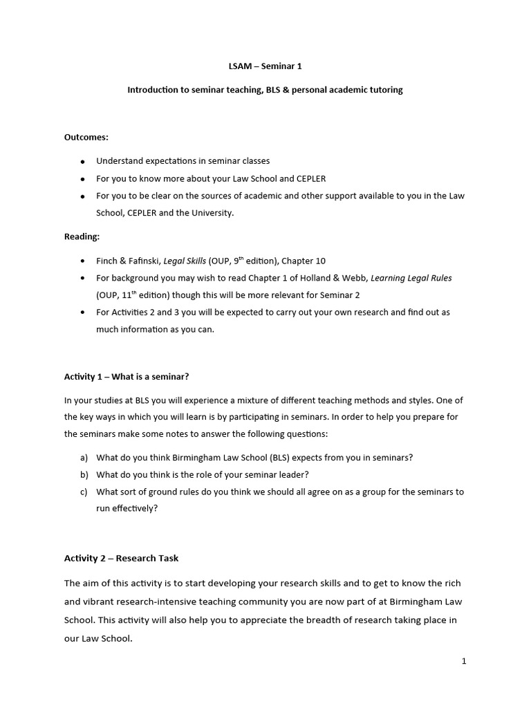 Seminar 1 - Activities | PDF