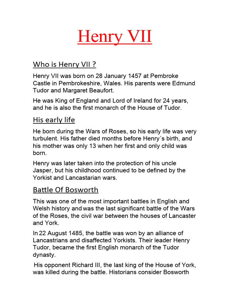 Henry VII: First Tudor Monarch Overview | PDF