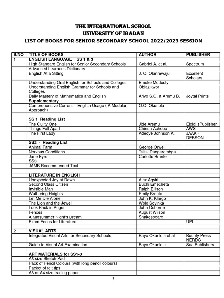 Senior Secondary School Book List 2022/23 | PDF