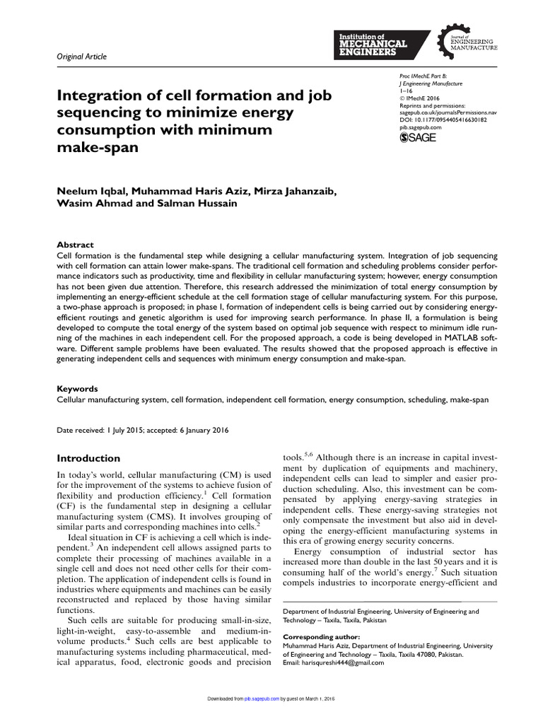 41 Integration Oc CELL FORMATION of Mechanical Engineers, Part B ...