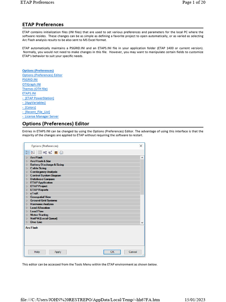 ETAP Preferences and INI File Management | PDF | Computers | Technology & Engineering