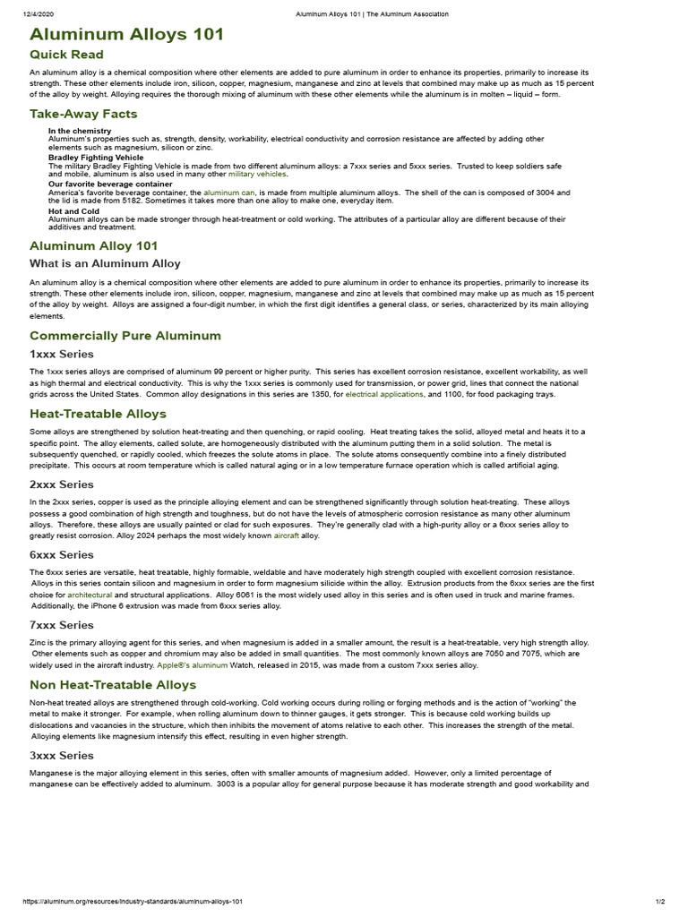 Aluminum Alloys 101 - The Aluminum Association | PDF | Alloy | Heat Treating