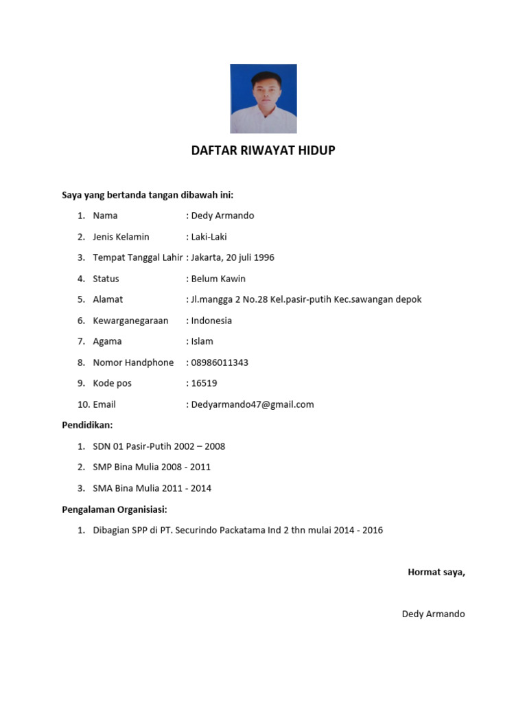 Riwayat Hidup Dedy Armando | PDF