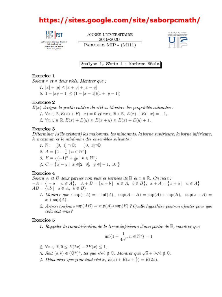 Analyse_1Série_1_Nombres_réels | PDF