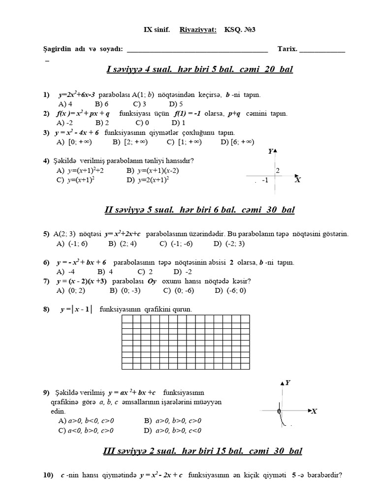 9 Sinif Riyaziyyat KSQ - 3 | PDF
