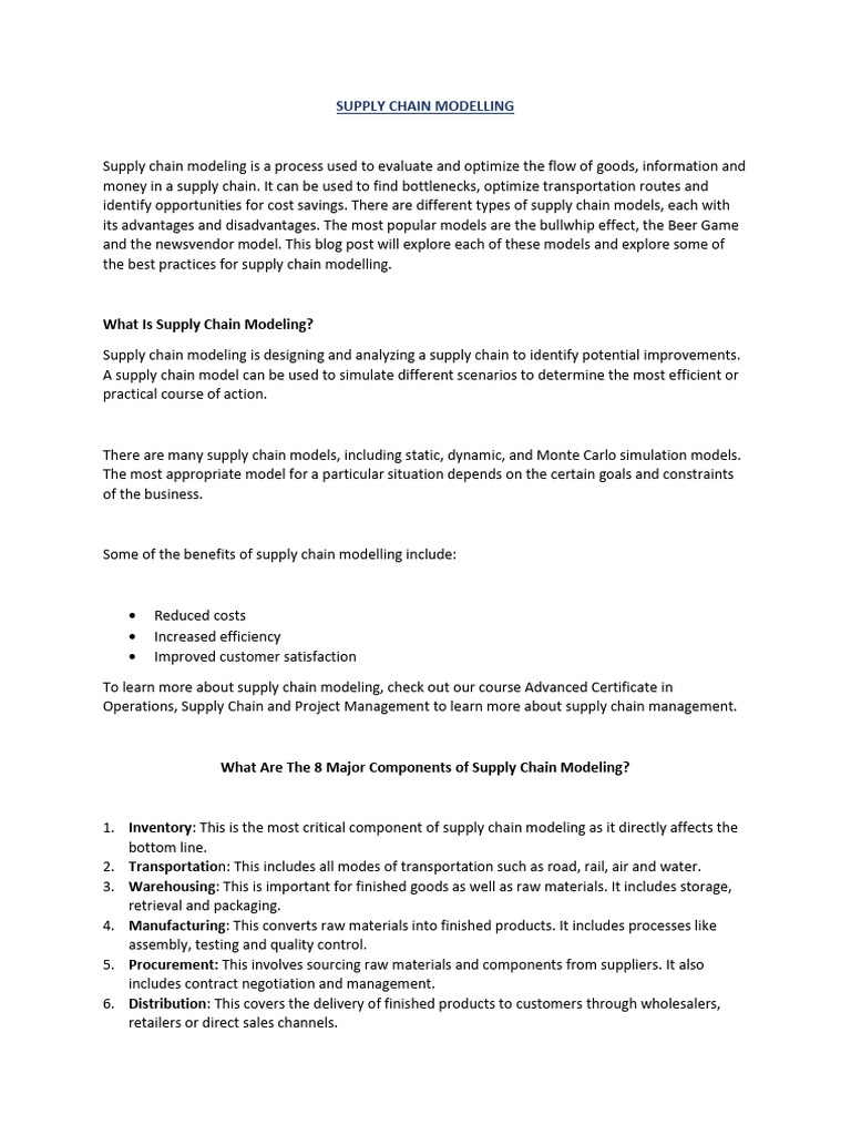 Supply Chain Modelling Pdf