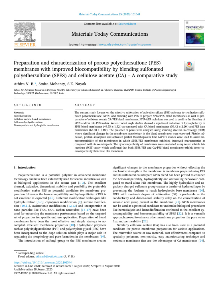 Porous PES Membranes: SPES & CA Blends | PDF