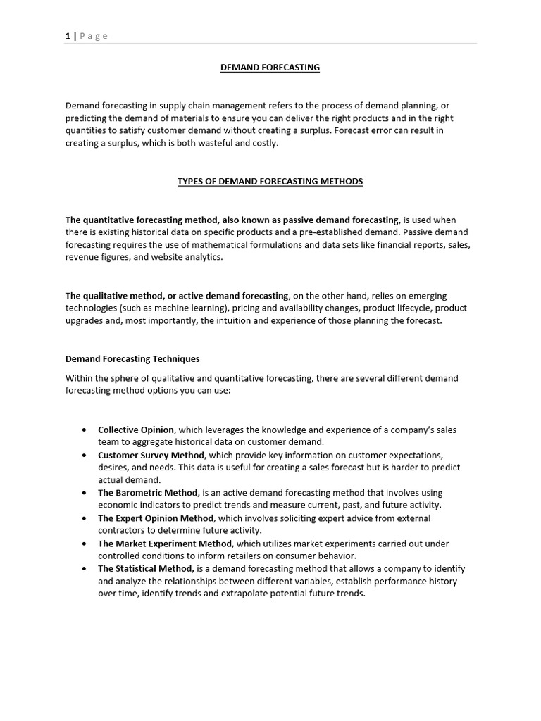 DEMAND FORECASTING | PDF | Forecasting | Demand