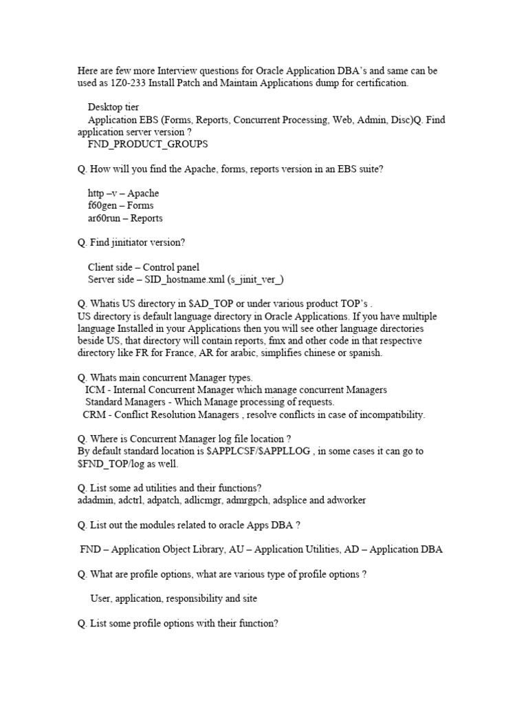 Interview questions for APPS DBA | PDF
