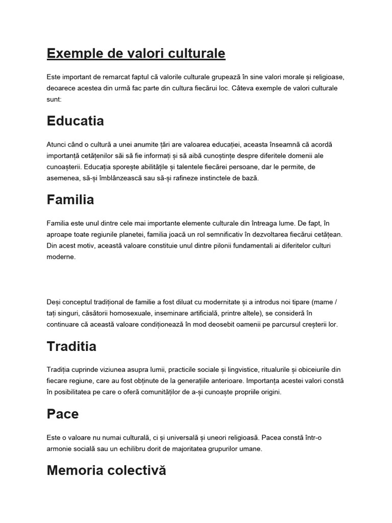 Exemple de Valori Culturale | PDF
