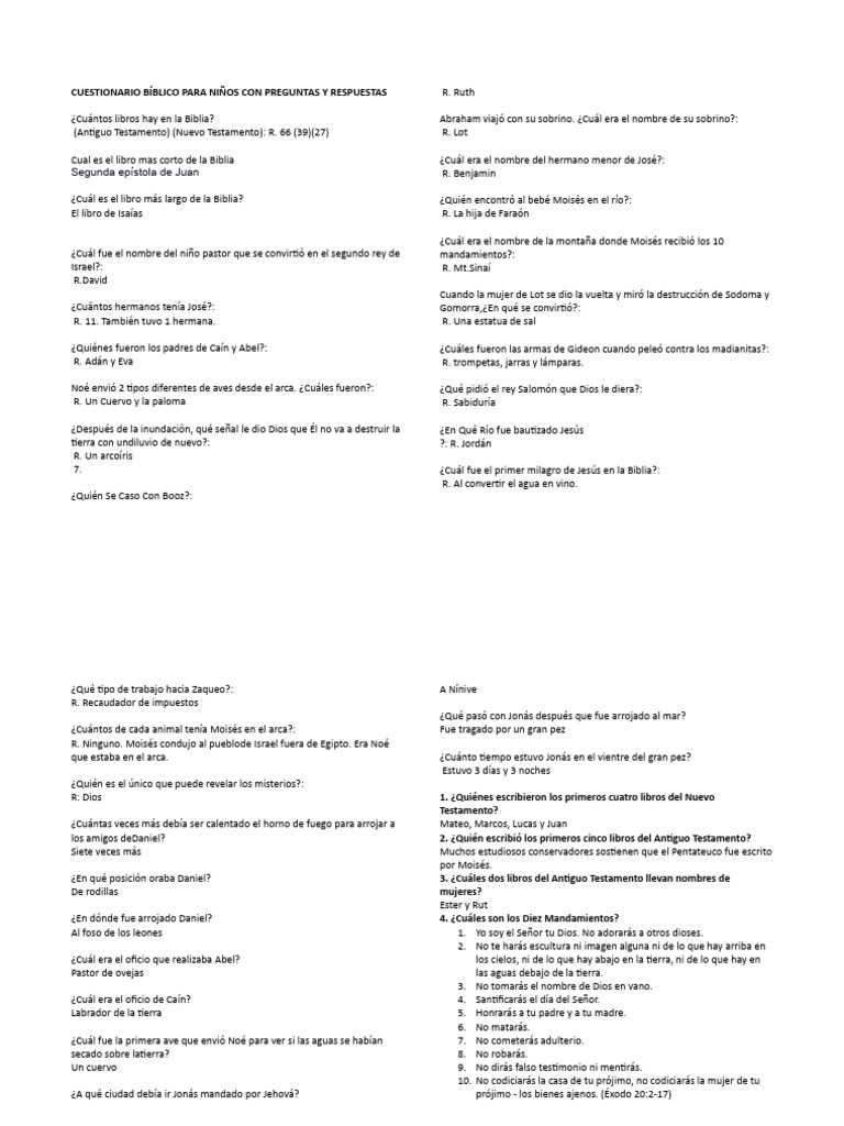 Cuestionario Bíblico para Niños Con Preguntas y Respuestas | PDF | Religión y espiritualidad