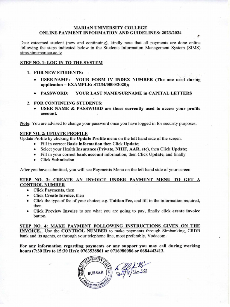 Maruco Fee Payment Guide 2023 2024 | PDF