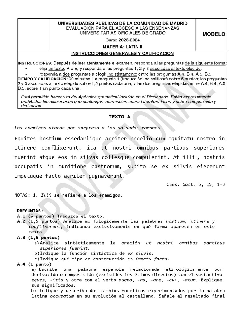 2023-2024 Modelo Examen Latín II | PDF
