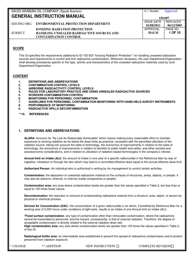 0150 007 Ionizing Radiation Protection Handling Unsealed Radioactive Sources And Contamination