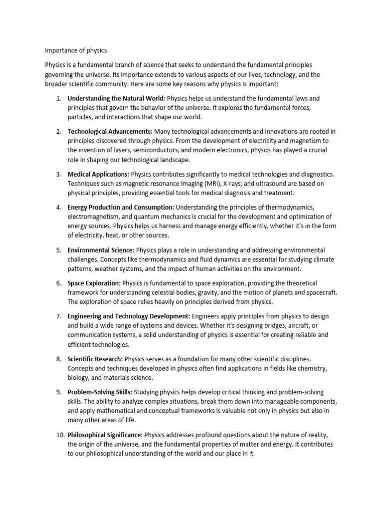 Importance of Physics | PDF | Physics | Science