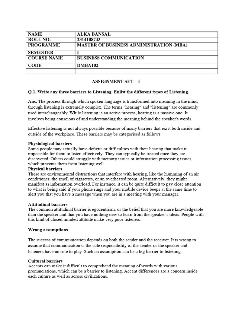 Barriers and Types of Communication | PDF | Nonverbal Communication ...