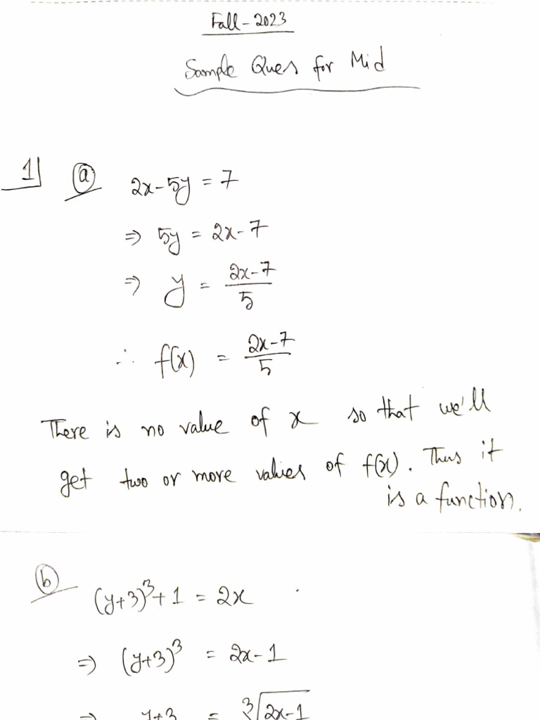 MATH-1151 Soln of Sample Ques of Mid Fall-2023 | PDF