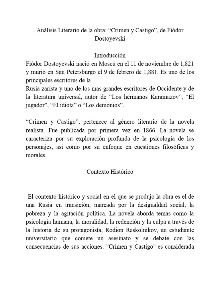 Análisis Literario de - Crimen y Castigo-, Fiódor Dostoyevski | PDF | Crimen y castigo