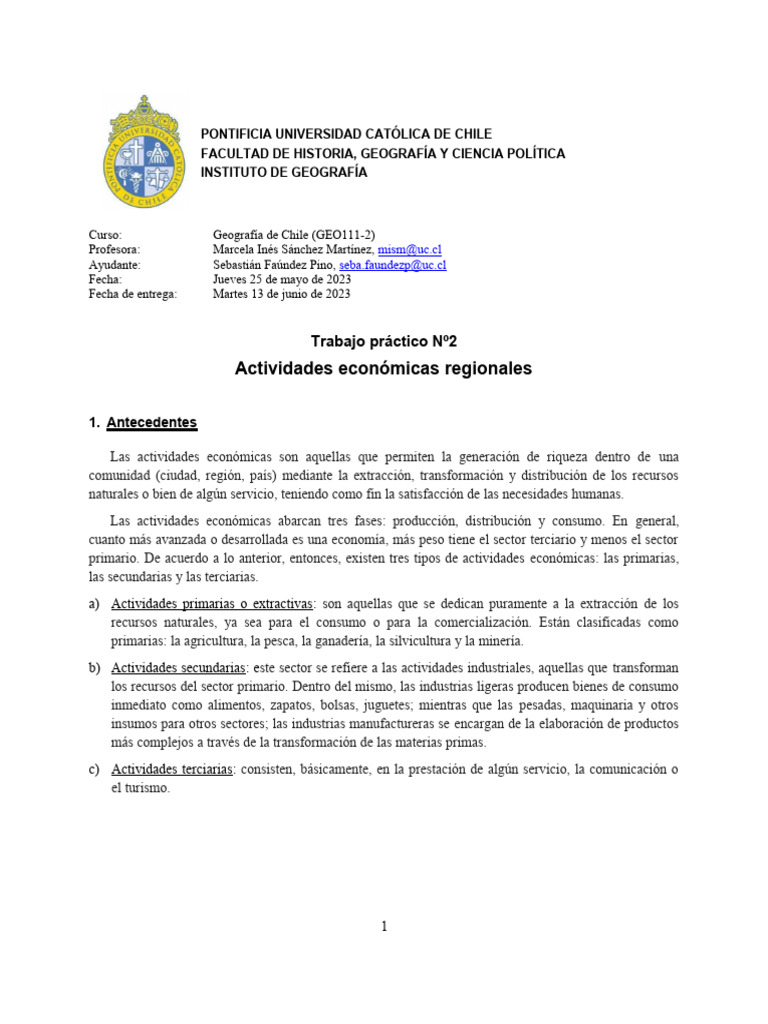 TP2 - 2023 - Actividades Económicas Regionales. Detalle y Pauta | PDF