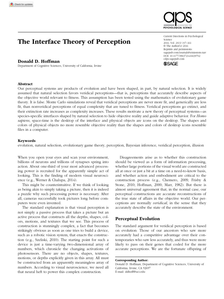 Hoffman 2016 The Interface Theory of Perception | PDF