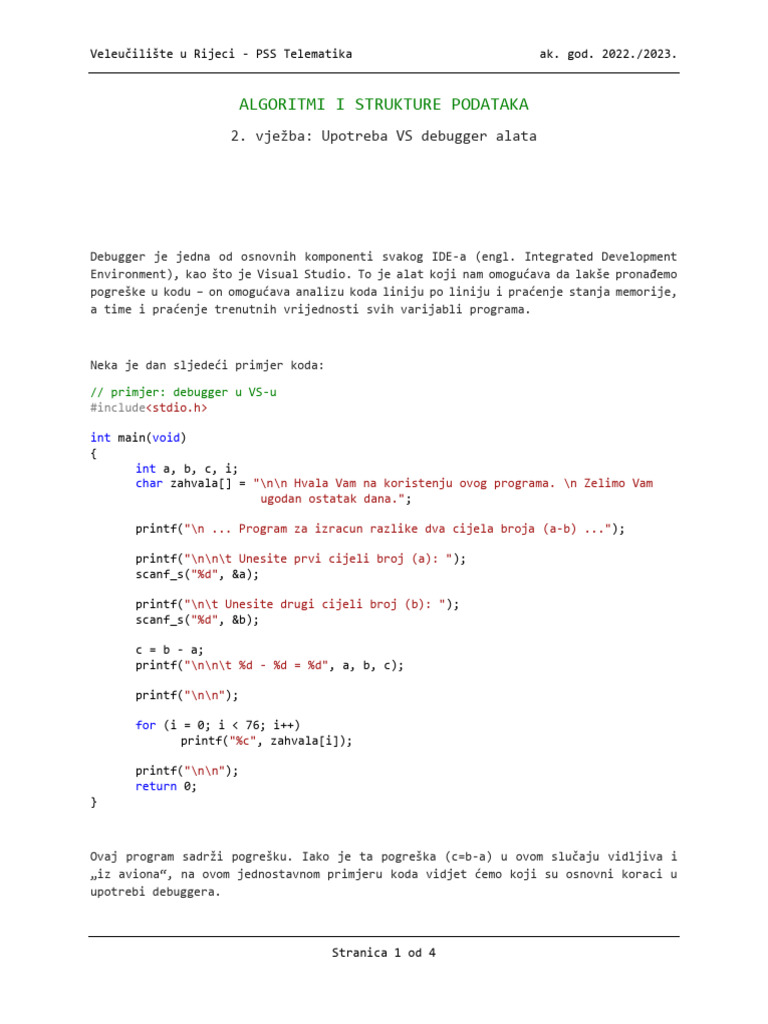 Asp V02 Upotreba Vs Debugger Alata Pdf 