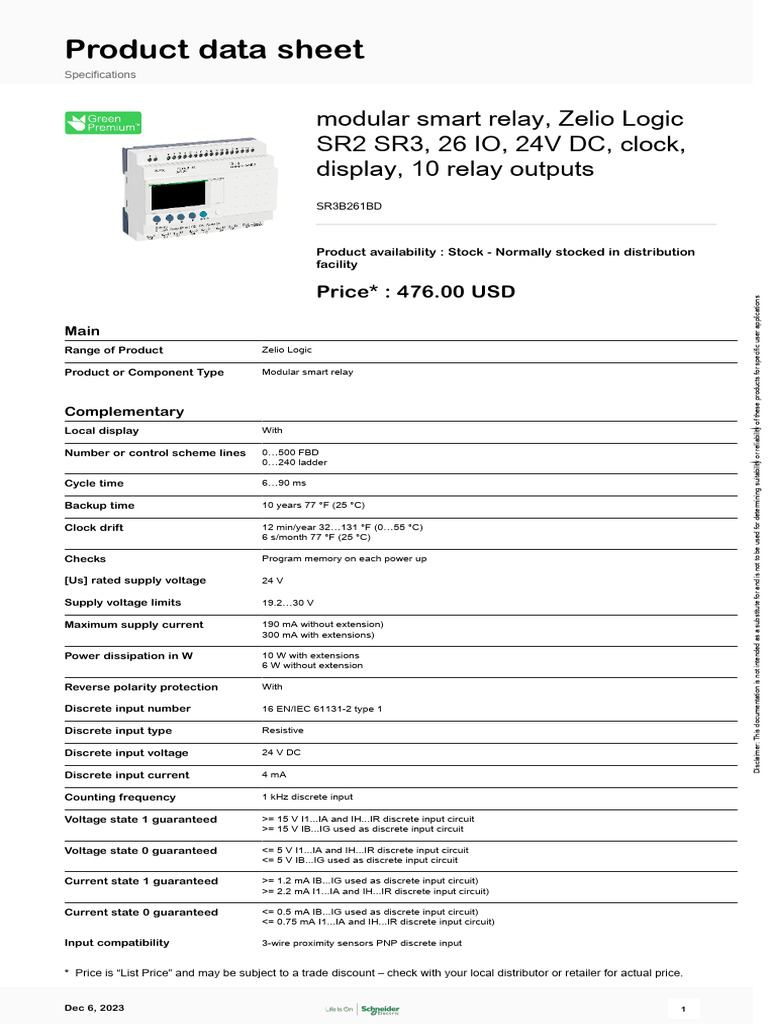 Zelio Logic - SR3B261BD | PDF