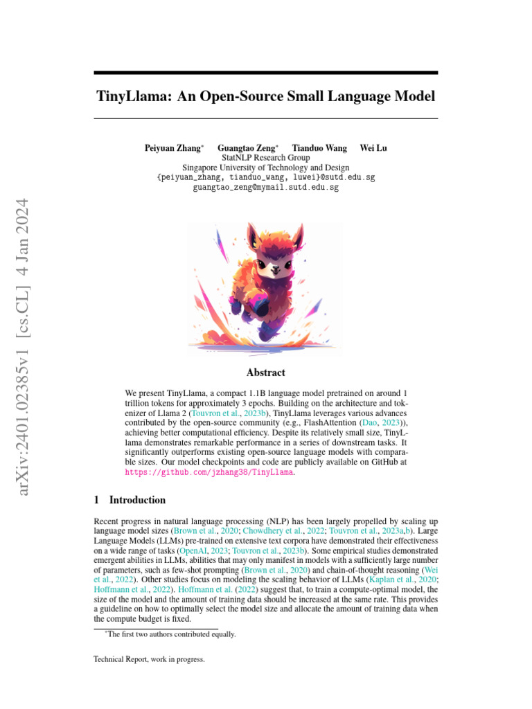 TinyLlama: An Open-Source Small Language Model | PDF