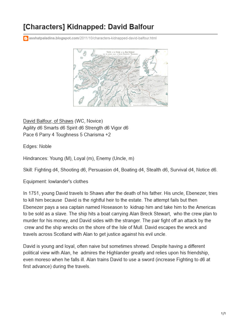 Savage Worlds Characters - David Balfour From Kidnapped by Robert Louis ...