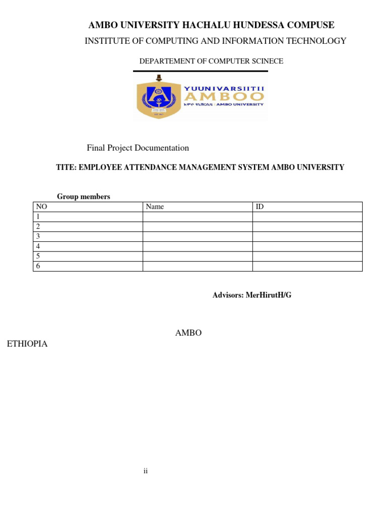 Ambo University Hachalu Hundessa Compuse: Institute of Computing and ...
