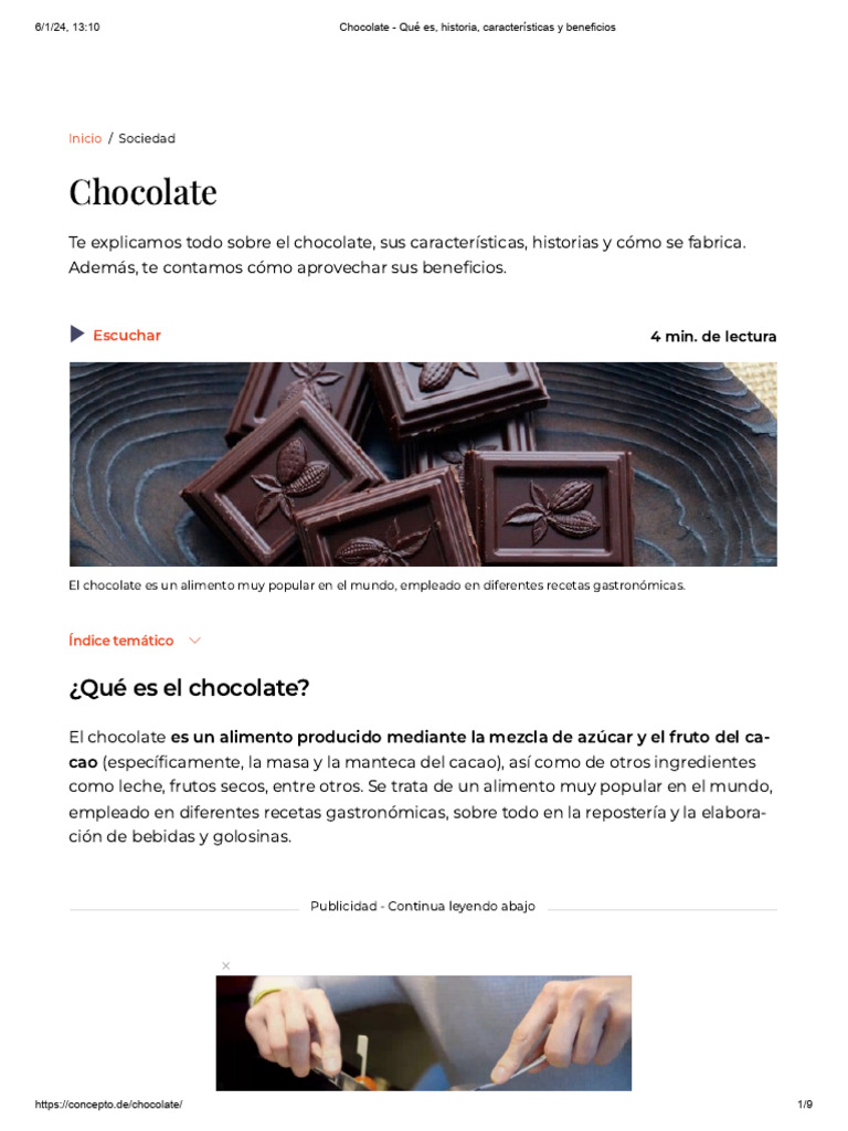 Chocolate - Qué Es, Historia, Características y Beneficios | PDF ...