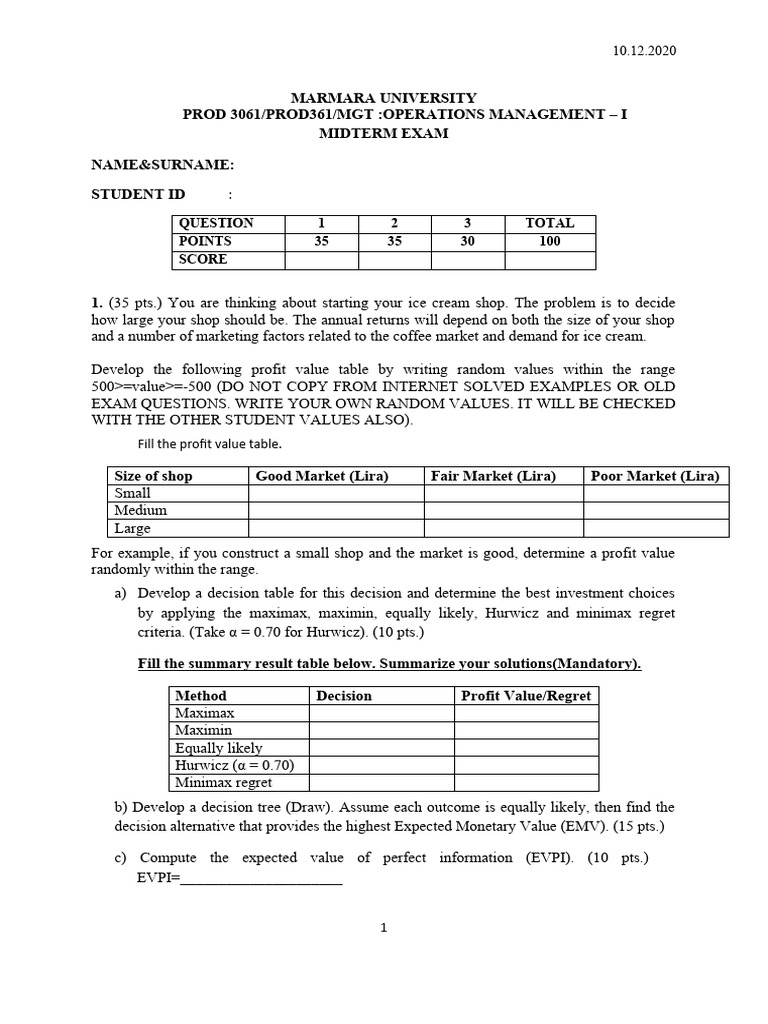 Om1 Midterm Fall 2020 | PDF | Applied Mathematics | Theoretical Computer Science